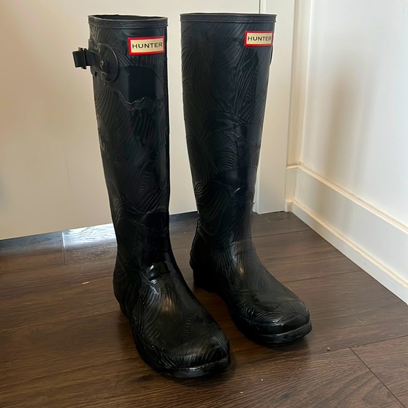 Hunter | Shoes | Hunter Black Original Wave Texture Wellington Boots ...